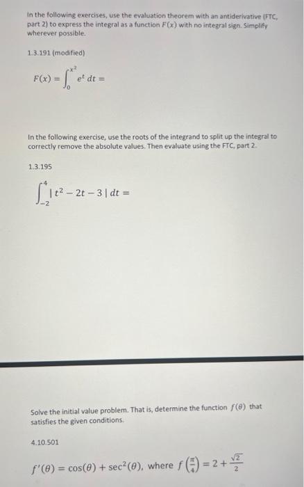 Solved In the following exercises, use the evaluation | Chegg.com