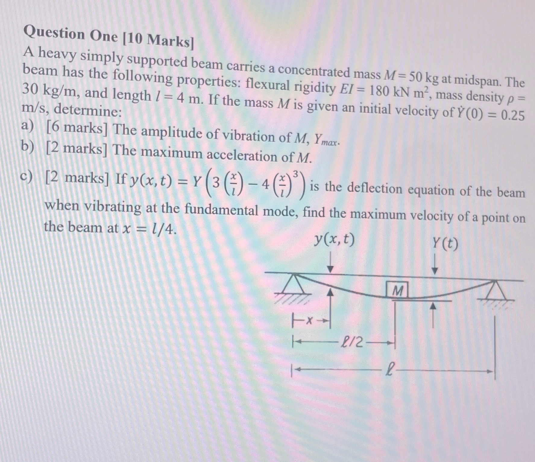 Solved Question One [10 ﻿Marks]A heavy simply supported beam | Chegg.com