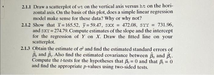 2.1 Height and weight data (Data file: Htwt) The | Chegg.com