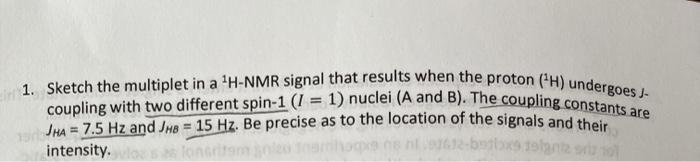 Solved 1. Sketch the multiplet in a 'H-NMR signal that | Chegg.com