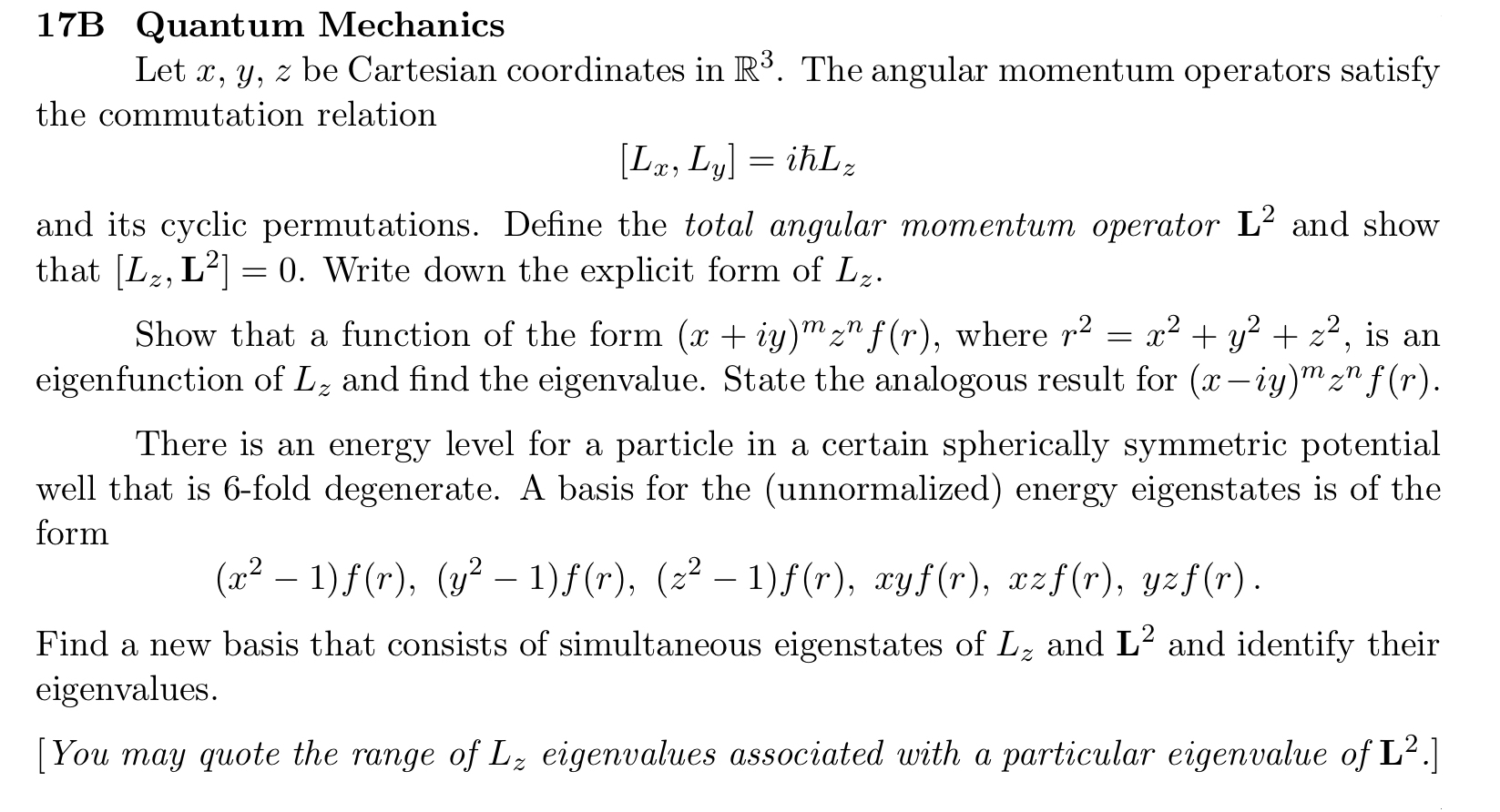 Solved 17B Quantum MechanicsLet x,y,z ﻿be Cartesian | Chegg.com