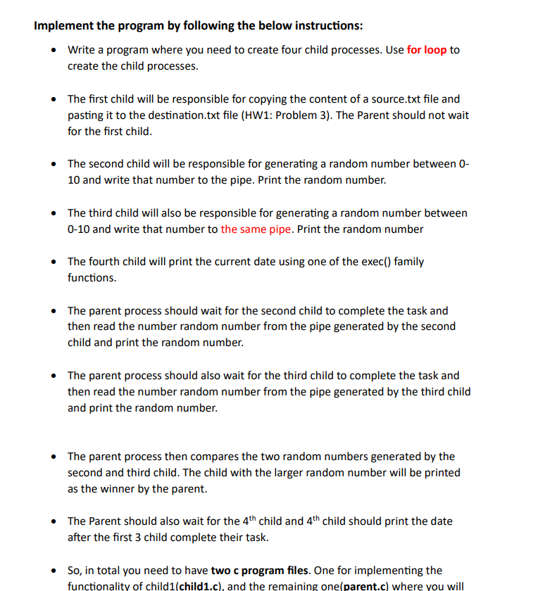 Solved Write a C program where you need to create four child | Chegg.com