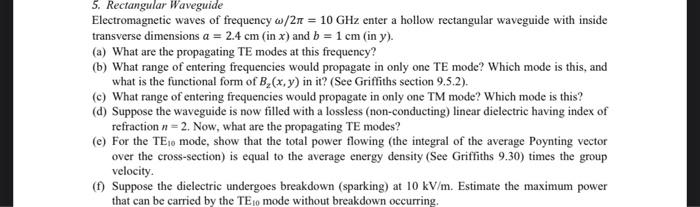 3. Rectangular Waveguide Electromagnetic waves of | Chegg.com