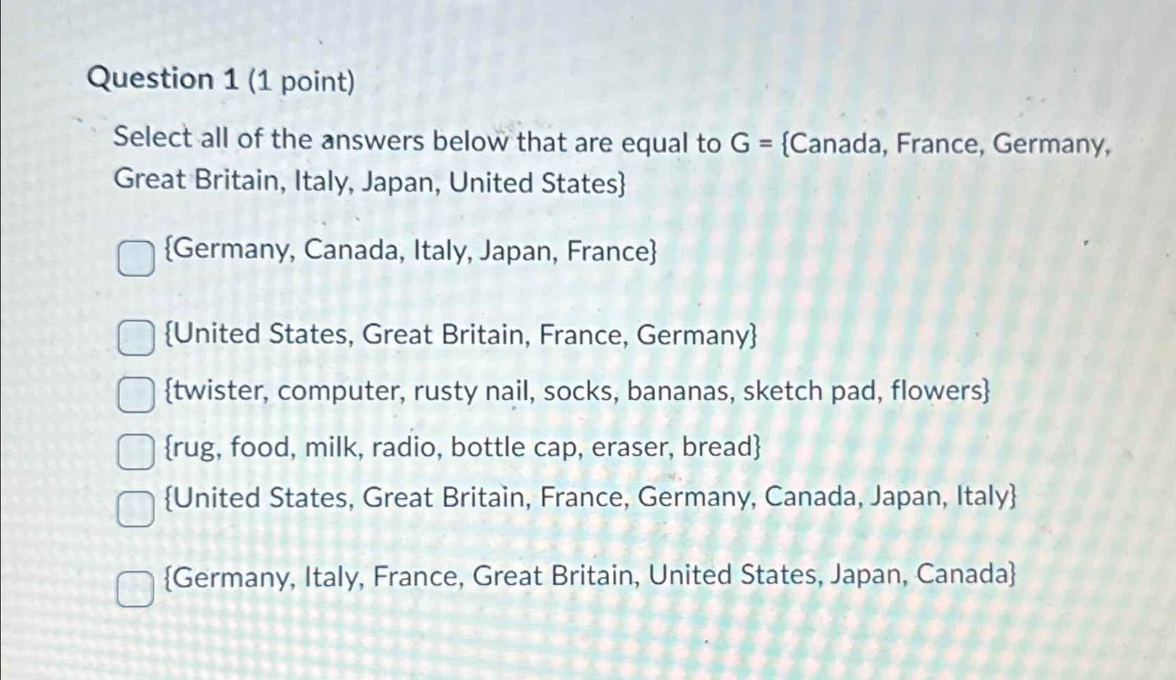 Solved Question 1 (1 ﻿point)Select all of the answers below | Chegg.com