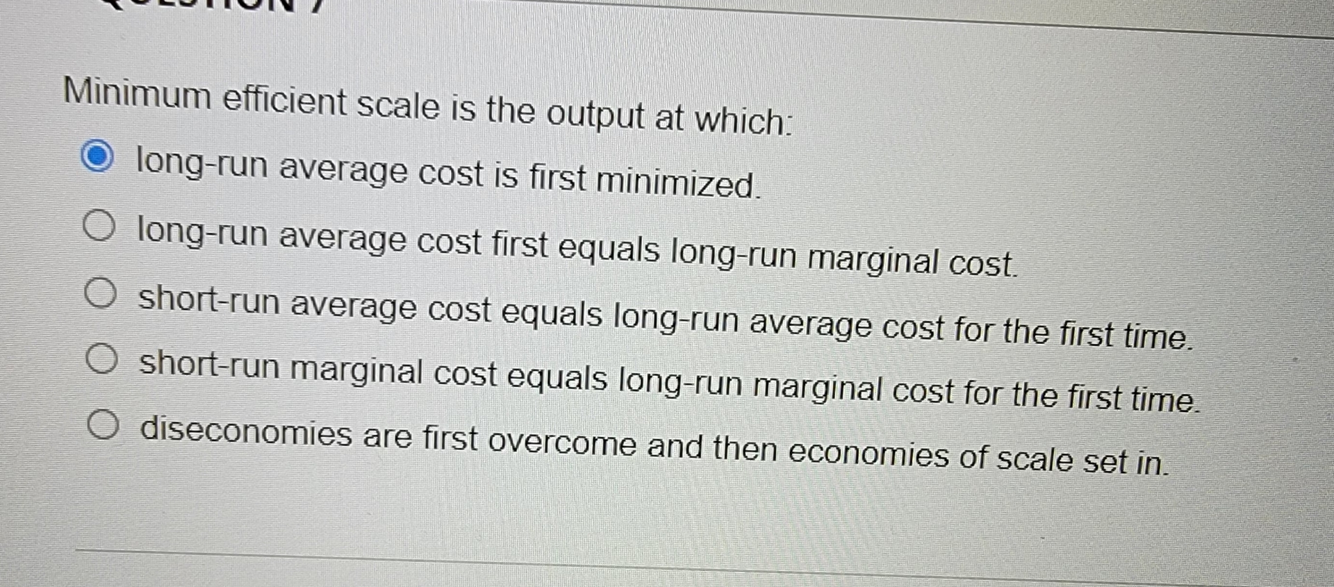 Solved Minimum efficient scale is the output at | Chegg.com