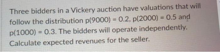 Solved Three bidders in a Vickery auction have valuations | Chegg.com