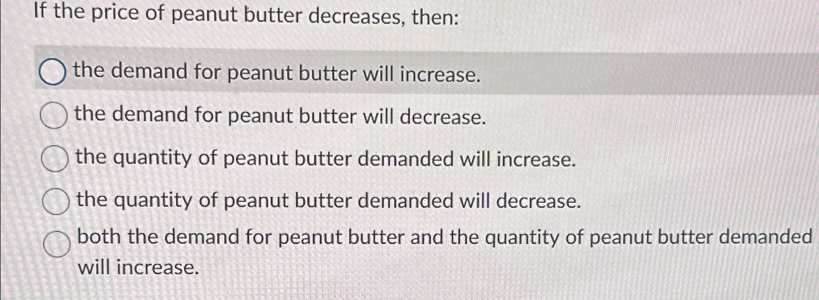 Solved If the price of peanut butter decreases, then:the | Chegg.com