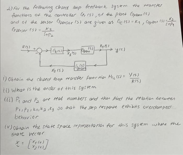 4) For the following closed loop feedback system the | Chegg.com