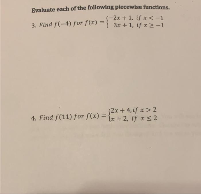 Solved Evaluate each of the following piecewise functions. | Chegg.com