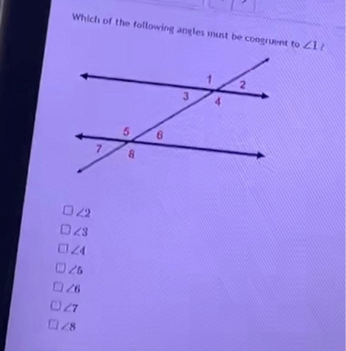 Solved Which of the following angles must be congruent to | Chegg.com