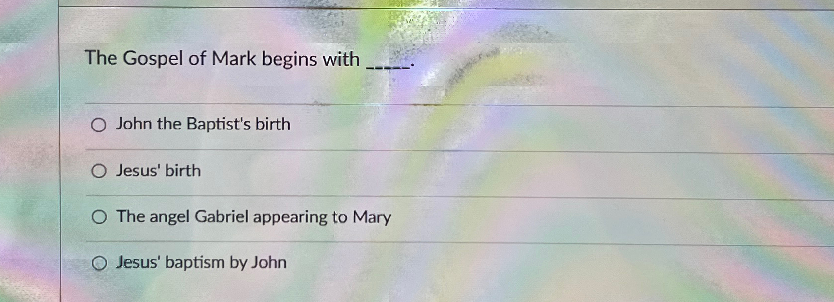 Solved The Gospel of Mark begins withJohn the Baptist's | Chegg.com