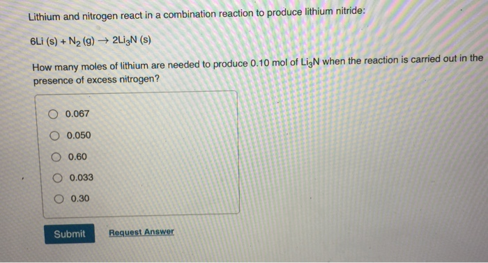 Solved Lithium and nitrogen react in a combination reaction | Chegg.com