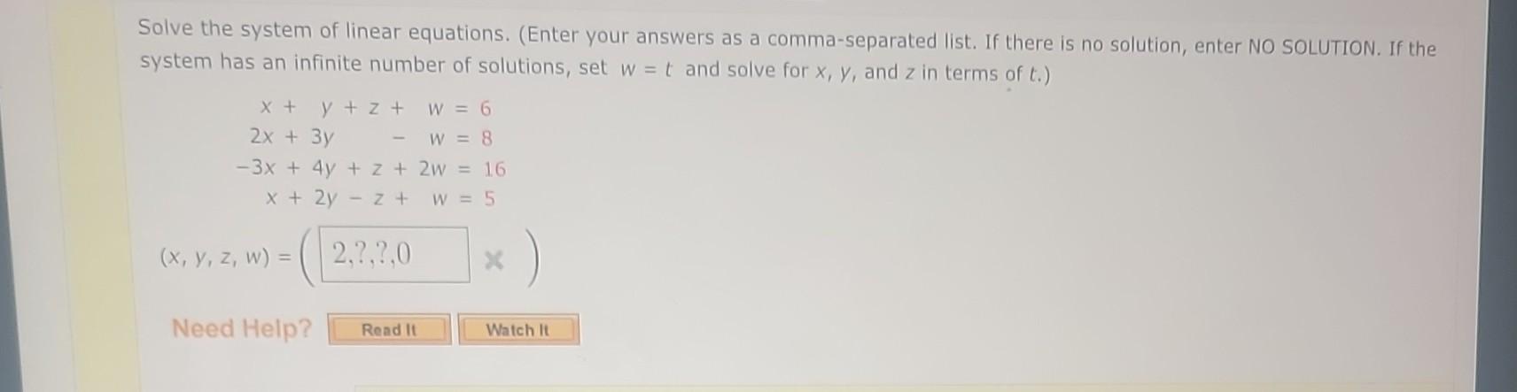 Solved Solve the system of linear equations. (Enter your | Chegg.com