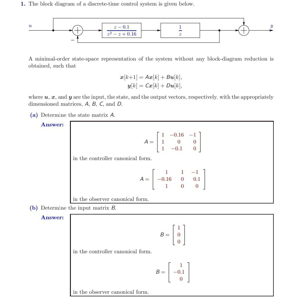 1. The block diagram of a discrete-time control | Chegg.com
