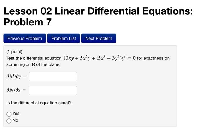Solved Lesson 02 Linear Differential Equations: Problem 7 (1 | Chegg.com