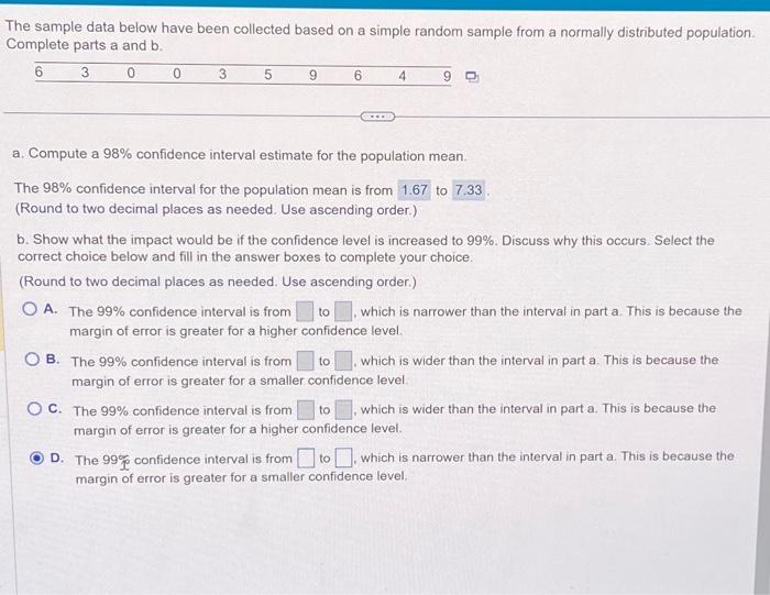 Solved The sample data below have been collected based on a | Chegg.com