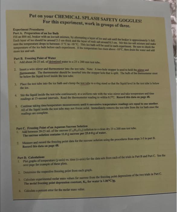 Solved Put on your CHEMICAL SPLASH SAFETY GOGGLES! For this | Chegg.com