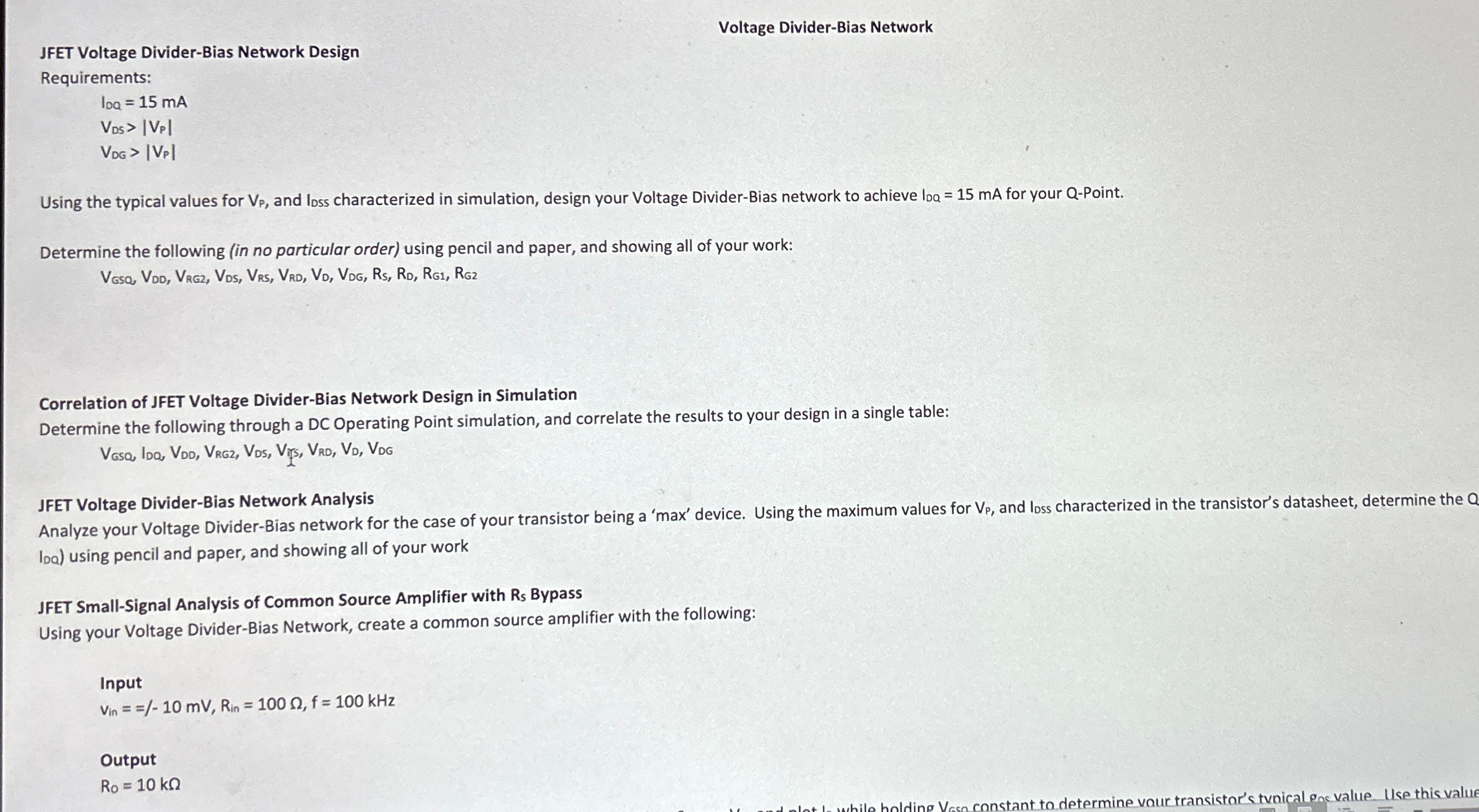 Solved Voltage Divider-Bias NetworkJFET Voltage Divider-Bias | Chegg.com