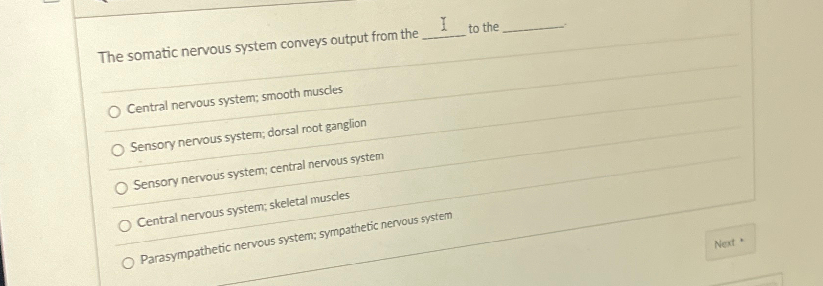 Solved The somatic nervous system conveys output from the q, | Chegg.com
