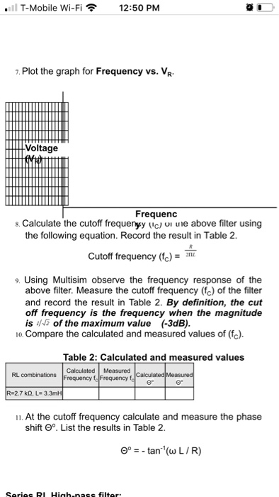 Solved EGR 255 Experiment #3 Frequency Response of RL | Chegg.com