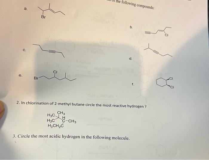 Solved a. following compounds: b. c. d. e. f. 2. In | Chegg.com
