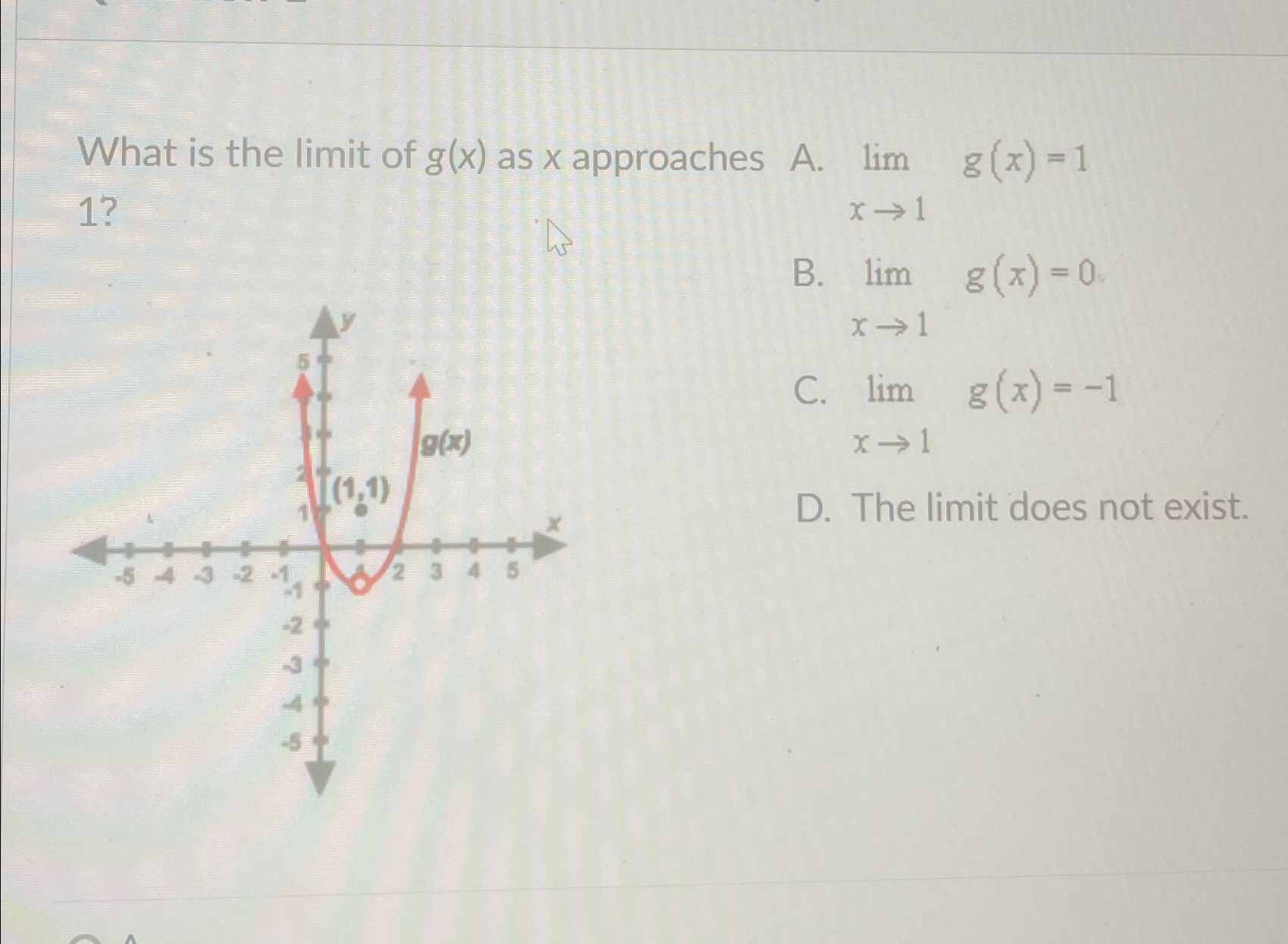 Solved What is the limit of g(x) ﻿as x ﻿approaches 1 | Chegg.com