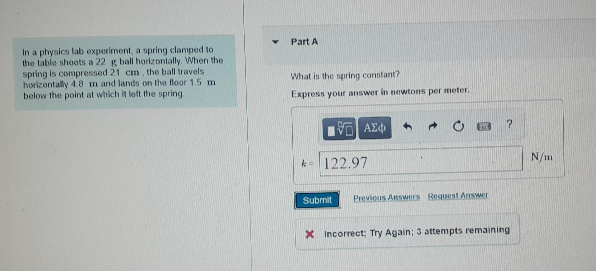 Solved Part A In a physics lab experiment, a spring clamped | Chegg.com