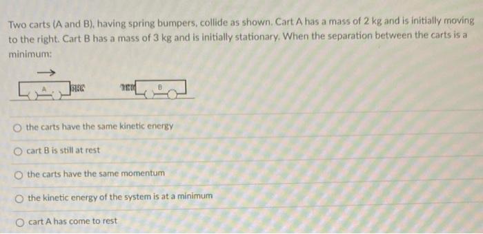 Solved Two carts ( A and B ), having spring bumpers, collide | Chegg.com