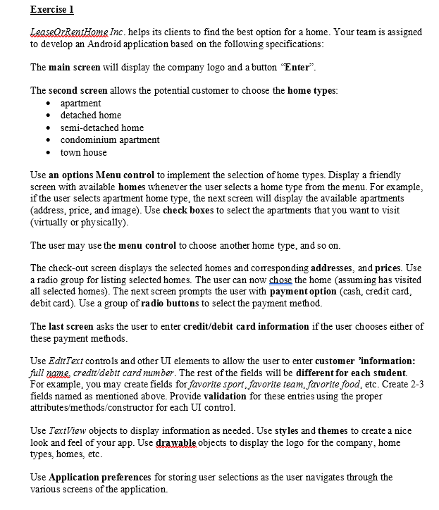 Solved Exercise 1LeqseQxRentHome Inc. helps its clients to | Chegg.com