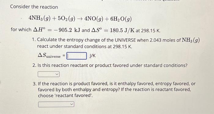 Solved Consider the reaction 4NH3(g)+5O2(g)→4NO(g)+6H2O(g) | Chegg.com