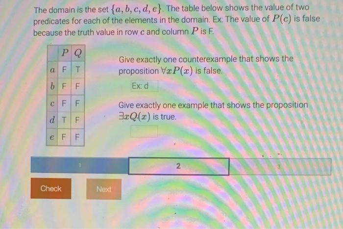 Solved The domain is the set {a,b,c,d,e}. The table below | Chegg.com