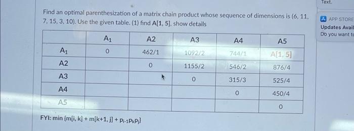 Solved Text Find an optimal parenthesization of a matrix | Chegg.com