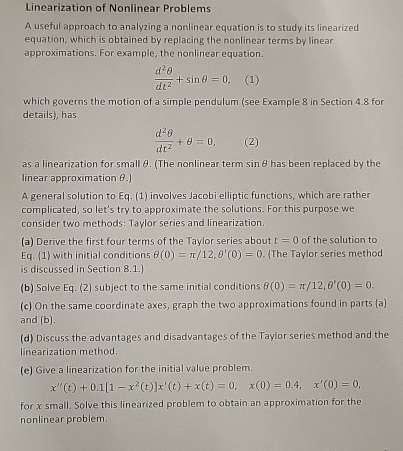 Solved Linearization of Nonlinear ProblemsA useful approach | Chegg.com
