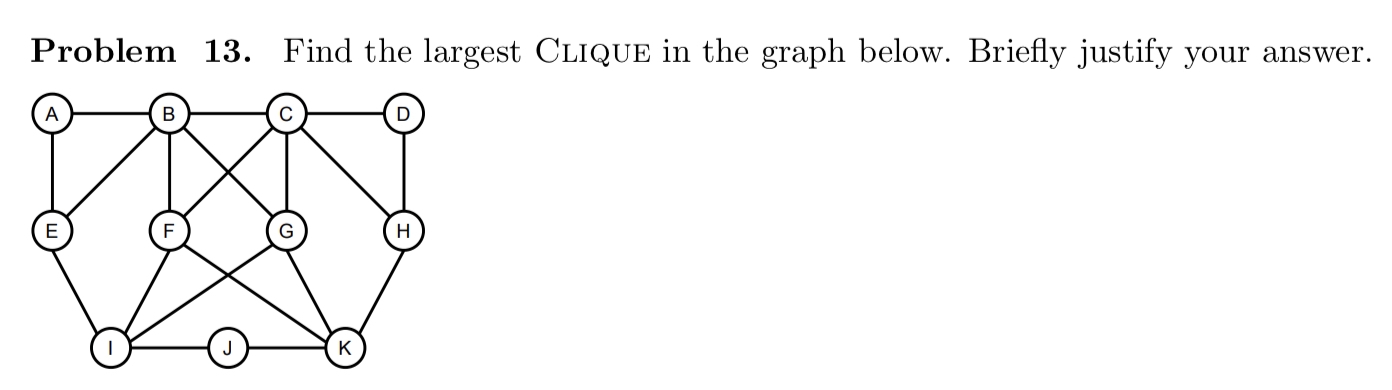 Solved Problem 13. ﻿Find the largest CLIQUE in the graph | Chegg.com