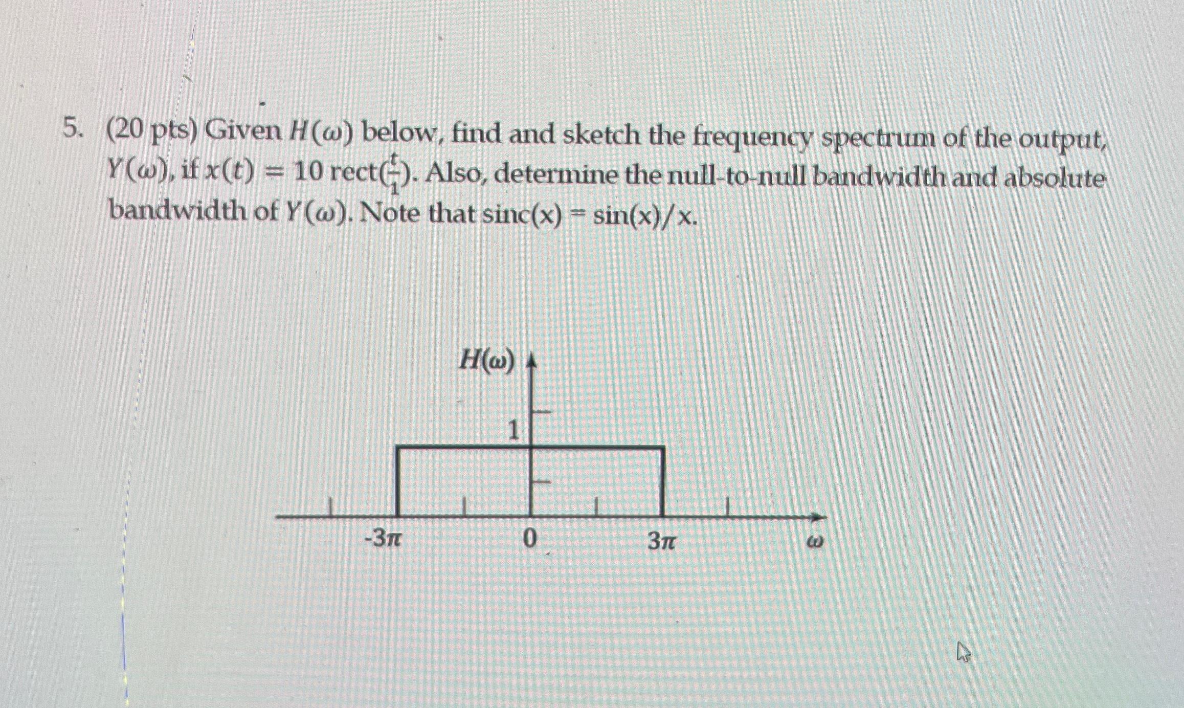 Solved (20 ﻿pts) ﻿Given H(ω) ﻿below, find and sketch the | Chegg.com