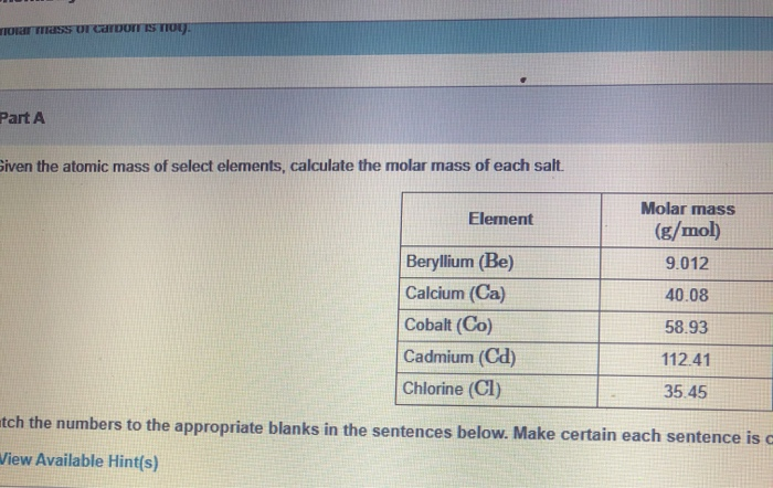 Solved or mass or CarDOTIES TOU. Part A Siven the atomic | Chegg.com