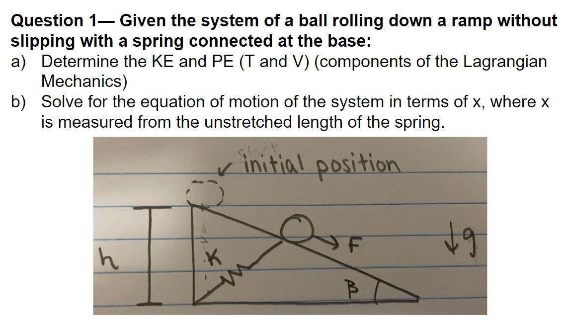 Solved Given the system of a ball rolling down a ramp | Chegg.com