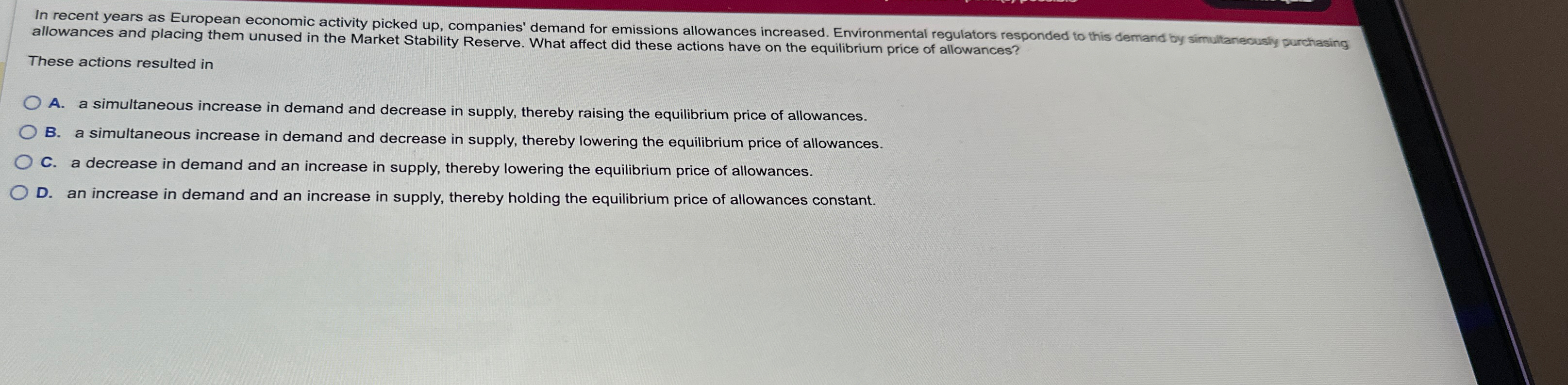 Solved allowances and placing them unused in the Market | Chegg.com
