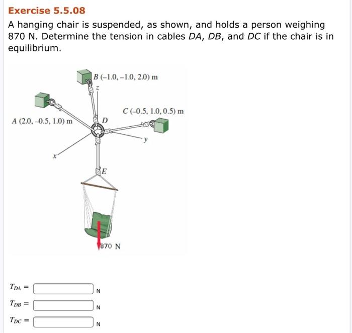 Solved Exercise 5.5.08 A hanging chair is suspended, as | Chegg.com