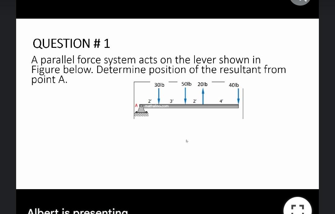 Solved QUESTION # 1 A parallel force system acts on the | Chegg.com