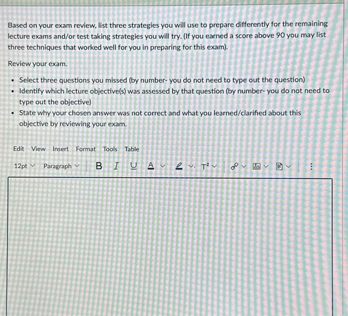 Based on your exam review, list three strategies you | Chegg.com