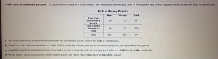 Solved Table 4. Survey Results \begin{tabular}{|c|c|r|c|} | Chegg.com