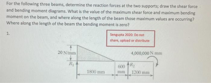 Solved For the following three beams, determine the reaction | Chegg.com