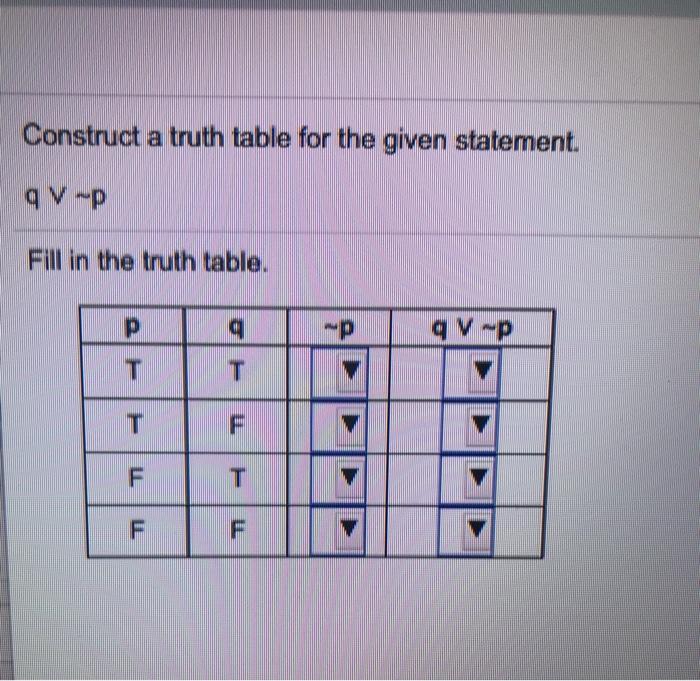 Solved Construct A Truth Table For The Given Statement Qv P