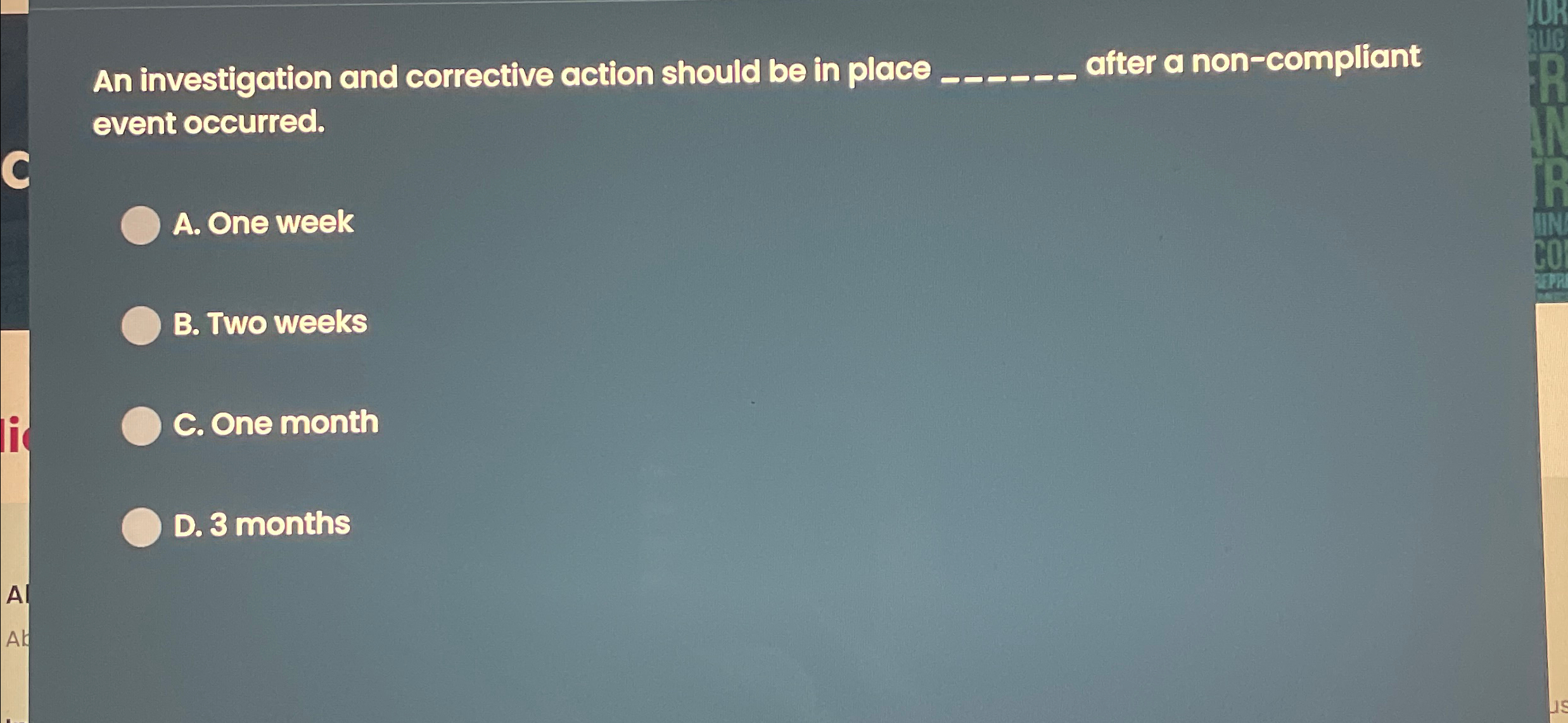 Solved An investigation and corrective action should be in | Chegg.com