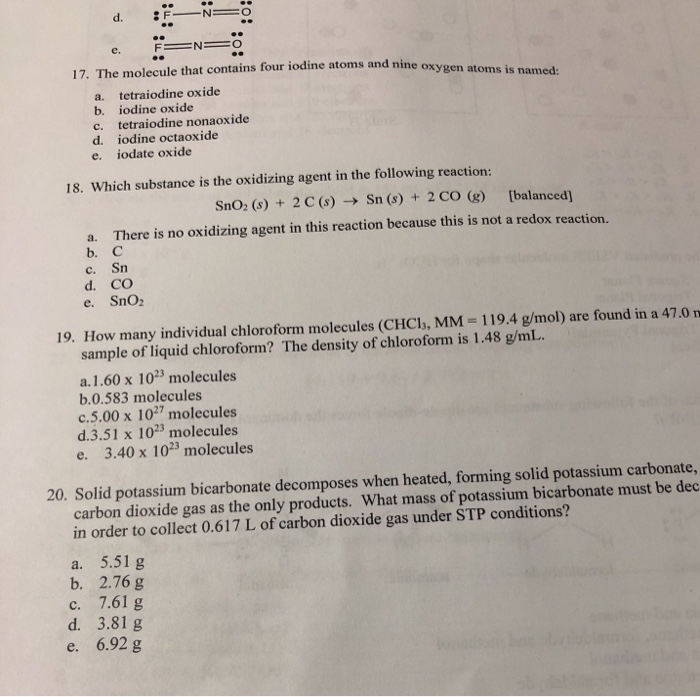 Solved d. : -N O NO four iodine atoms and nine oxygen atoms | Chegg.com