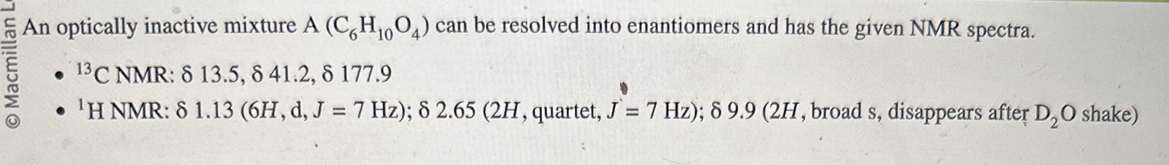 Solved An optically inactive mixture A(C6H10O4) ﻿can be | Chegg.com