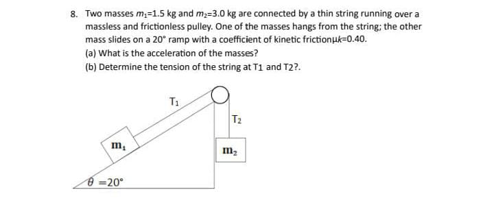 Solved Two masses m1=1.5kg ﻿and m2=3.0kg ﻿are connected by a | Chegg.com