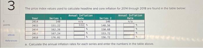 Solved The price index values used to calculate headline and | Chegg.com