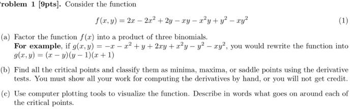 Solved roblem 1 [9pts]. Consider the function | Chegg.com